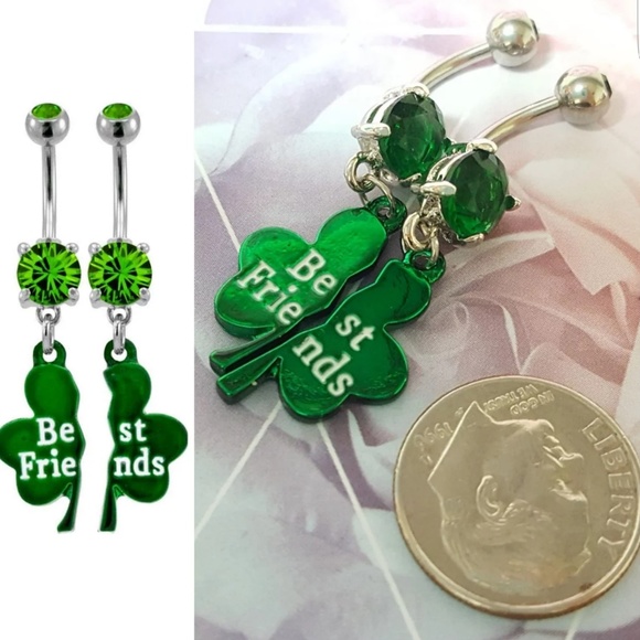 Jewelry | Best Friends Green Clover Belly Button Navel Ring | Poshmark